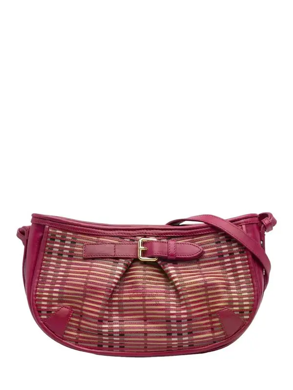 Burberry Haymarket Check Stripes Coated Canvas Crossbody Bag - Pink
