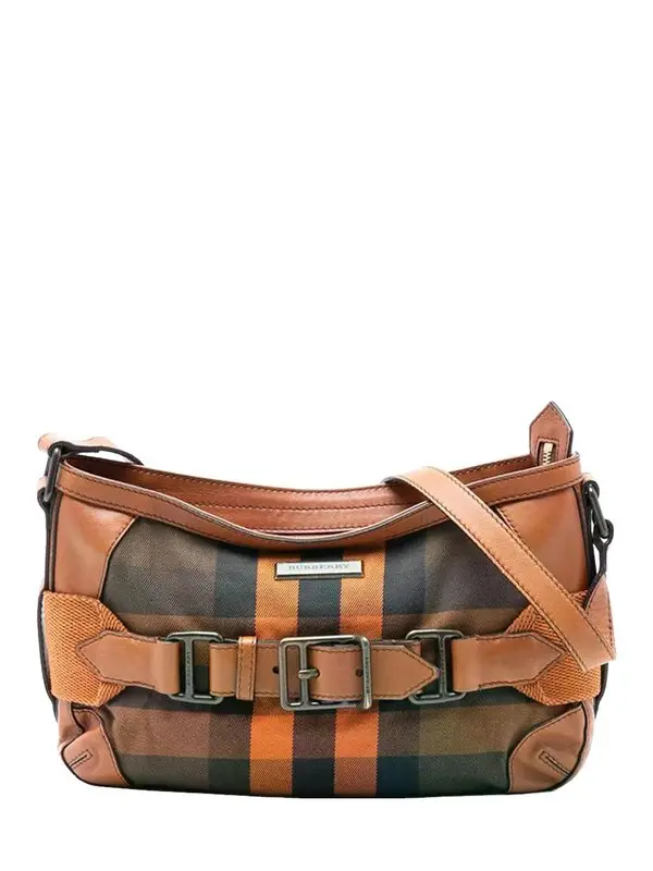 Burberry Mega Check Canvas And Leather Belted Crossbody Bag - Brown