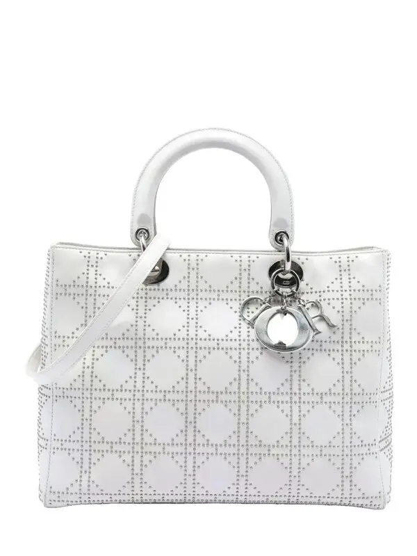 Dior 2004 Large Cannage Studded Lady Satchel - White