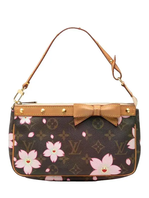 LOUIS VUITTON 2003 Takashi Murakami Monogram Cherry Blossom Pochette Accessoires - Brown
