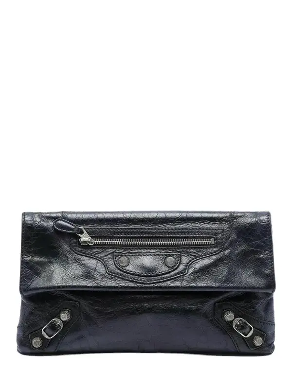Balenciaga Lambskin Motocross Giant 12 Envelope Clutch Bag - Black