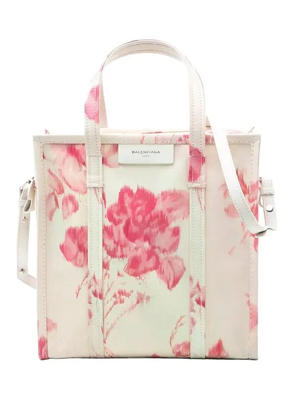 Balenciaga Floral Printed Silk Bazar Shopper Tote Bag - White