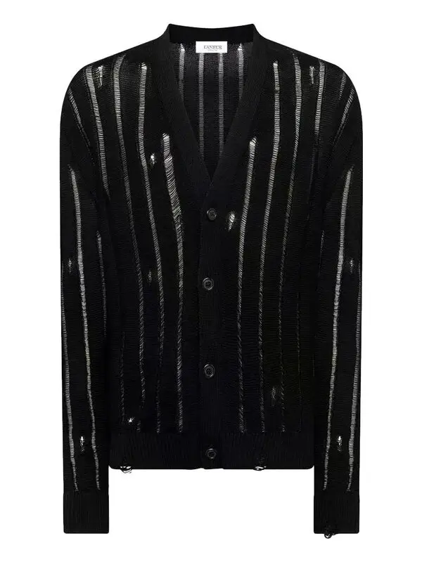 LANEUS Distressed Button Cardigan - Black