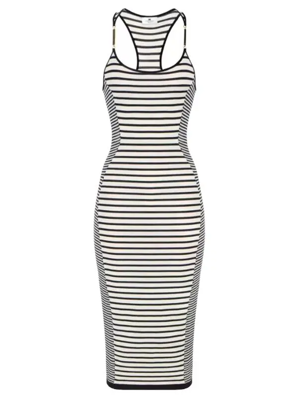 Elisabetta Franchi Striped Racerback Midi Dress - White