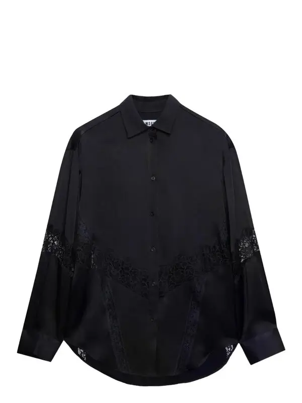 MSGM Lace Panel Long Sleeve Shirt - Black