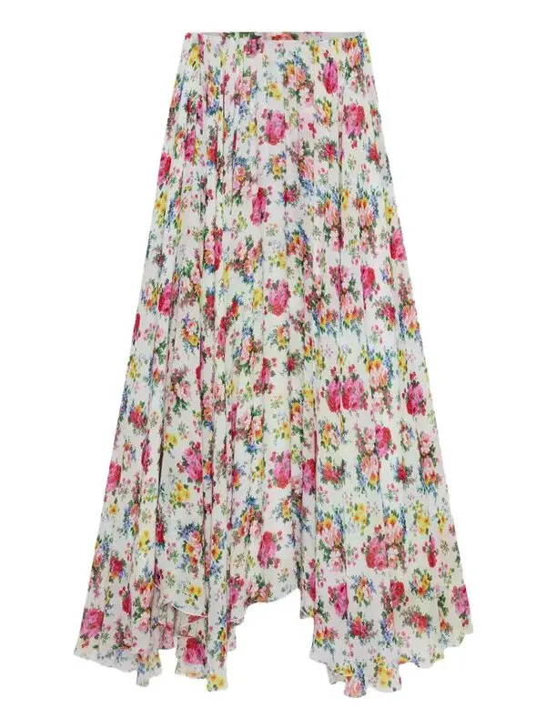 MSGM Floral Pleated Maxi Skirt - White