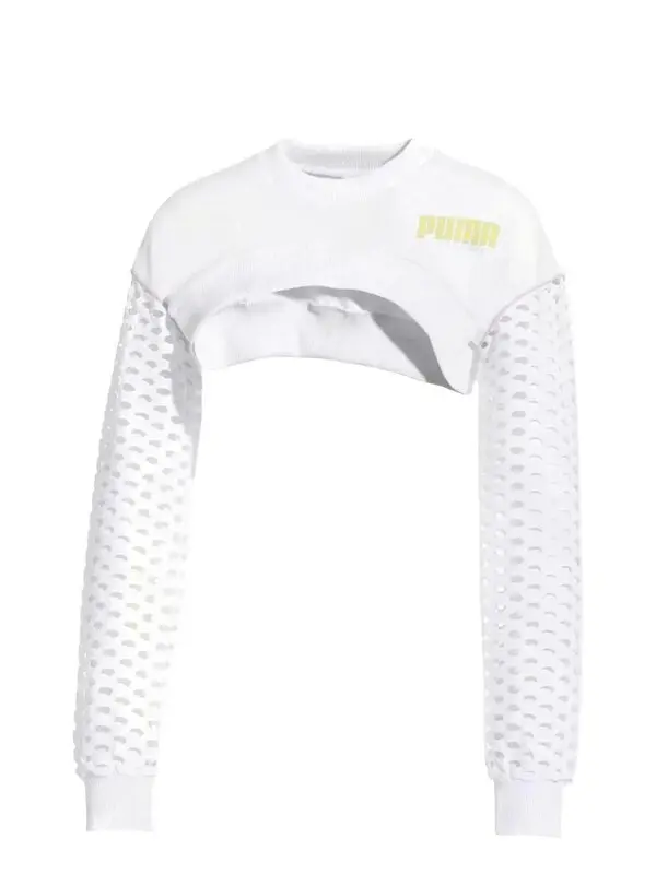 PUMA Cropped Mesh Sleeve Sweatshirt - White