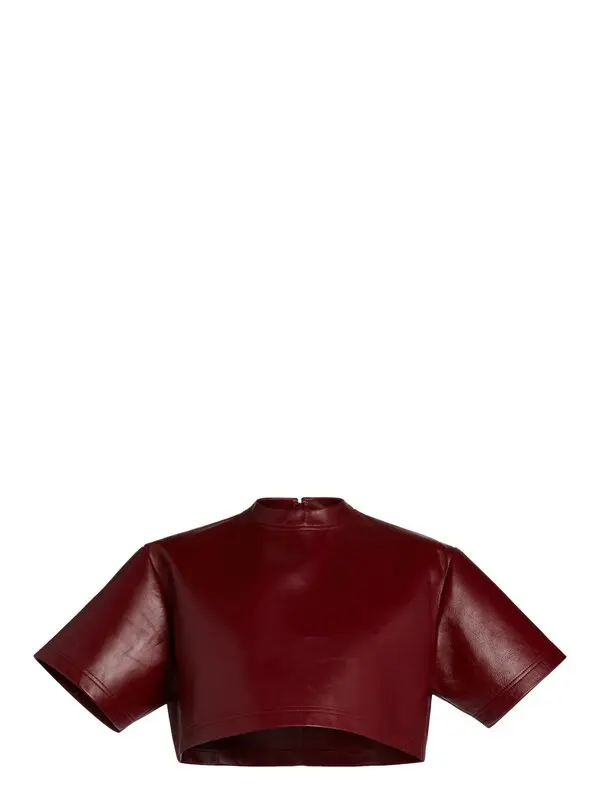 Balenciaga Cropped Lambskin Leather T-shirt - Burgundy