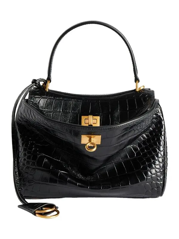 Balenciaga Rodeo Mini Croc-effect Leather Top Handle Bag - Black