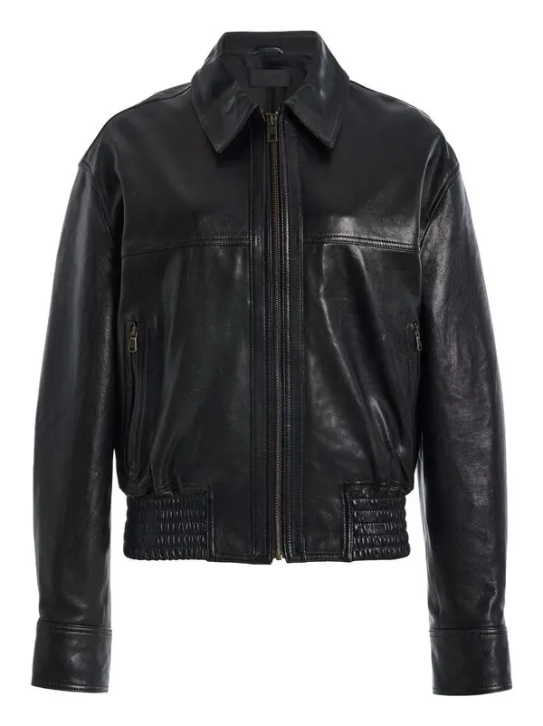NILI LOTAN Aime Leather Bomber Jacket - Black