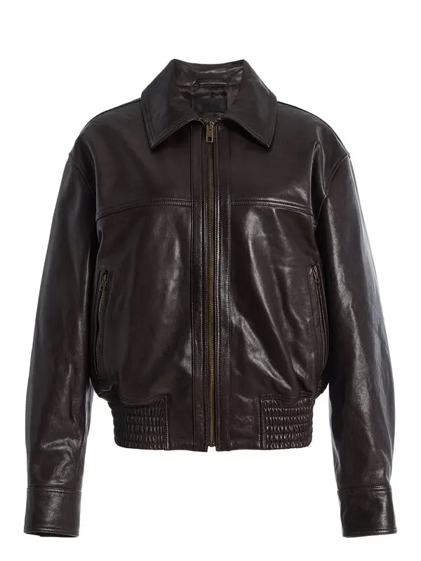 NILI LOTAN Aime Leather Bomber Jacket - Brown