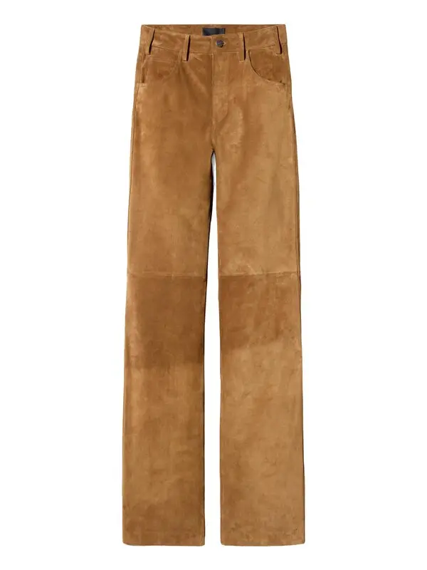 NILI LOTAN Joan Suede Straight-leg Pants - Brown