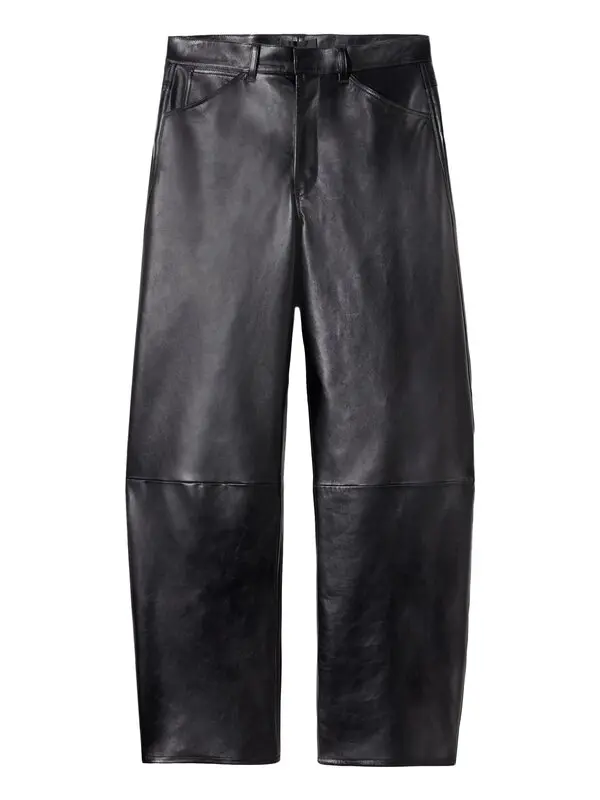 NILI LOTAN Leather Wide-leg Trousers - Black