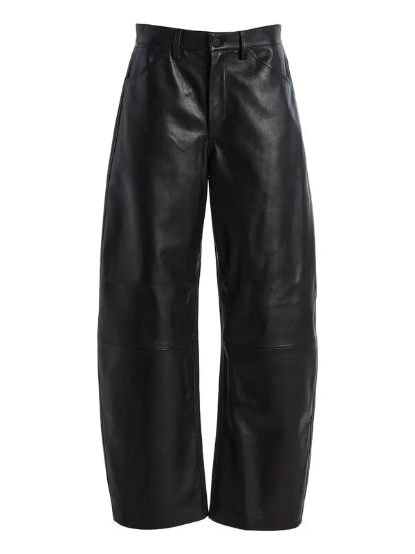 NILI LOTAN Leather Wide-leg Trousers - Black