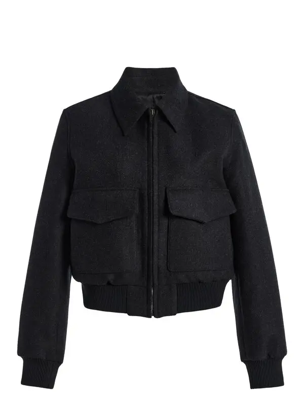 NILI LOTAN Redley Wool Bomber Jacket - Dark Grey