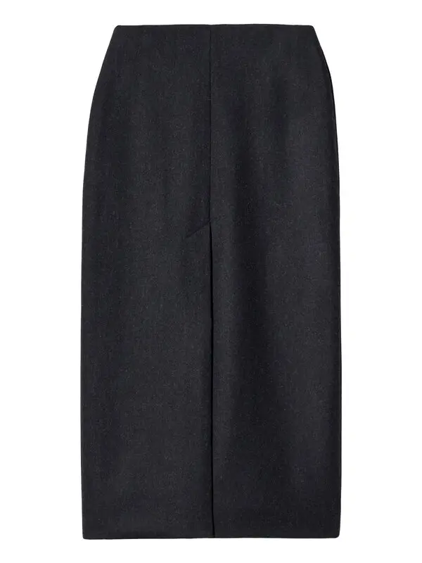 NILI LOTAN Mariha Wool Midi Skirt - Dark Grey