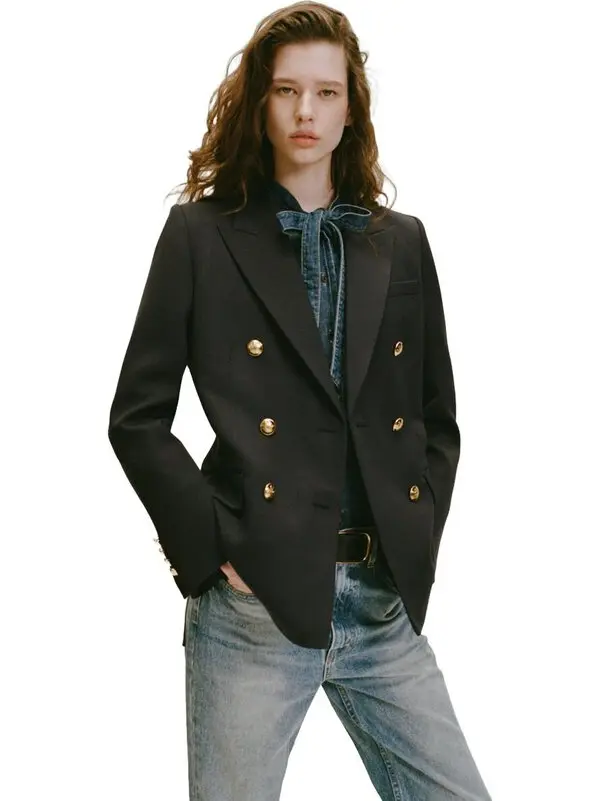 NILI LOTAN Bruni Wool Blazer - Navy
