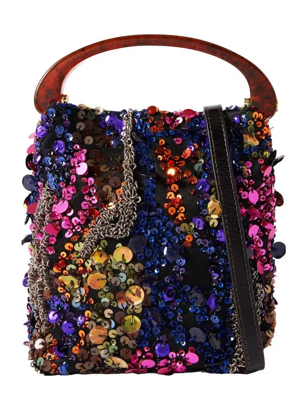Dries Van Noten Leather-trimmed Embellished Shoulder Bag - Multi