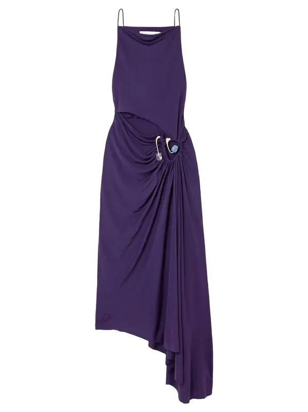 Christopher Esber Veer Asymmetric Embellished Cutout Draped Jersey Dress - Purple