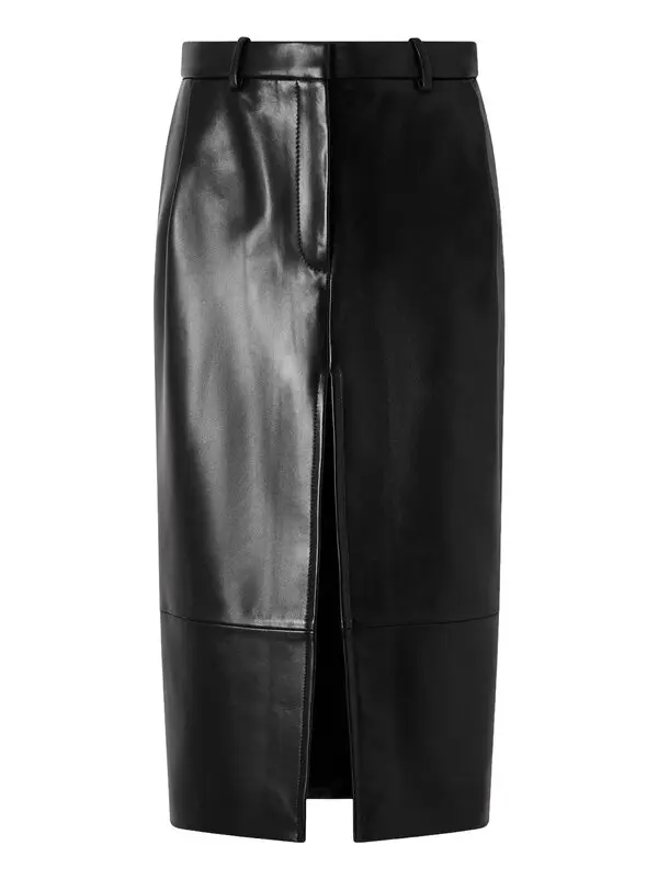 Khaite Anden Paneled Leather Midi Skirt - Black
