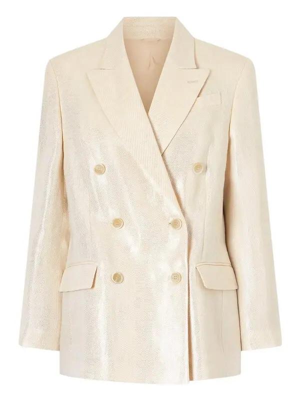 Brunello Cucinelli Metallic Linen-twill Double-breasted Blazer - White