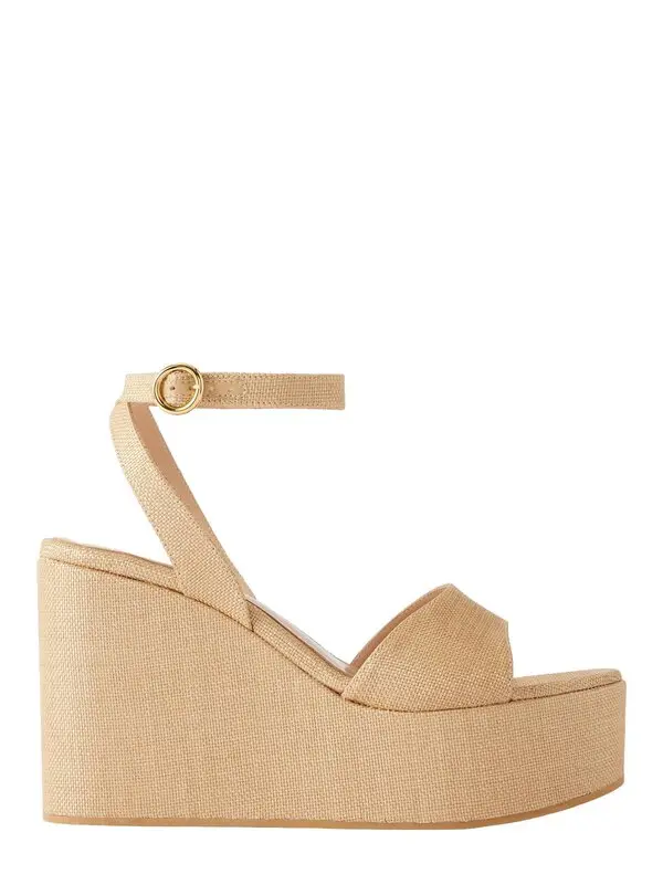 GIANVITO ROSSI 60 Raffia Platform Wedge Sandals - Neutrals
