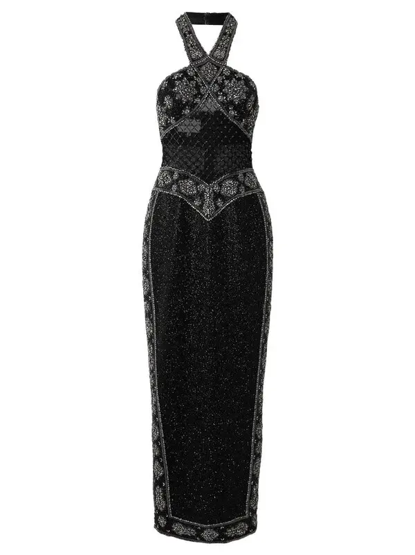 CLIO PEPPIATT Cyndi Cutout Embellished Gown - Black