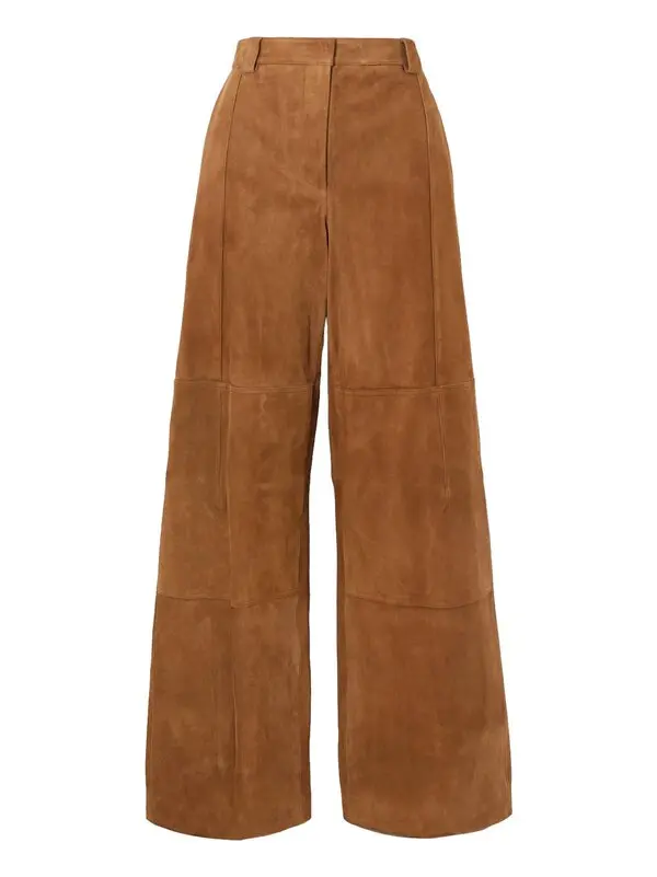 Tory Burch Paneled Wide-leg Suede Pants - Brown