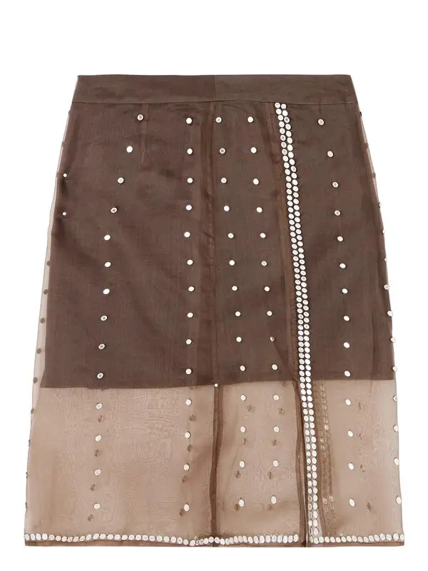 WALES BONNER Presence Studded Organza Skirt - Brown