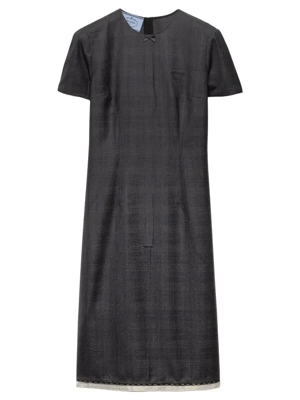 Prada Checked Wool Sheath Dress - Anthracite Gray