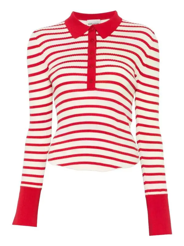 SEMICOUTURE Striped Buttoned Polo Shirt - Neutrals