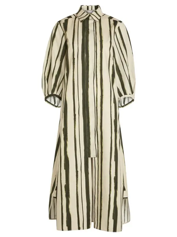 Max Mara Falda Striped Cotton Midi Shirt Dress - Green