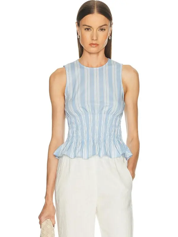 Staud Culver Smocked Bodice Top - Ventura Stripe
