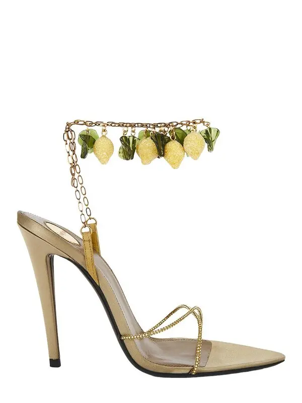 Saint Laurent Mon Cheri Chain Sandal - Amande  Lemon Mix  & Jonquil