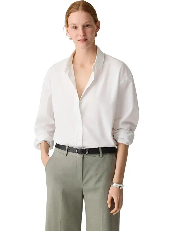Theory Button Back Shirt In Relaxed Poplin - White