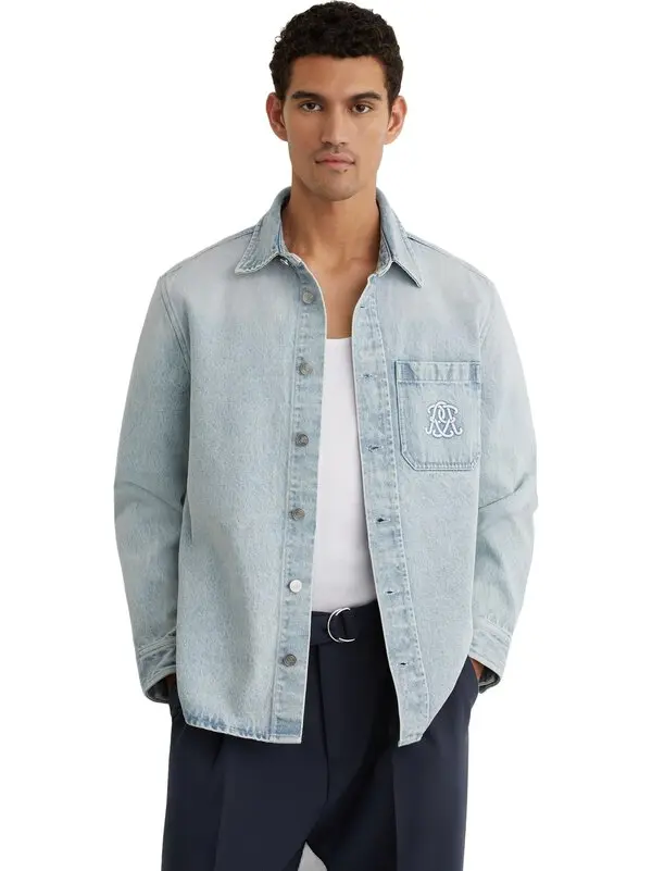 REISS Randall Monogram Relaxed Washed-denim Overshirt - Acid Blue