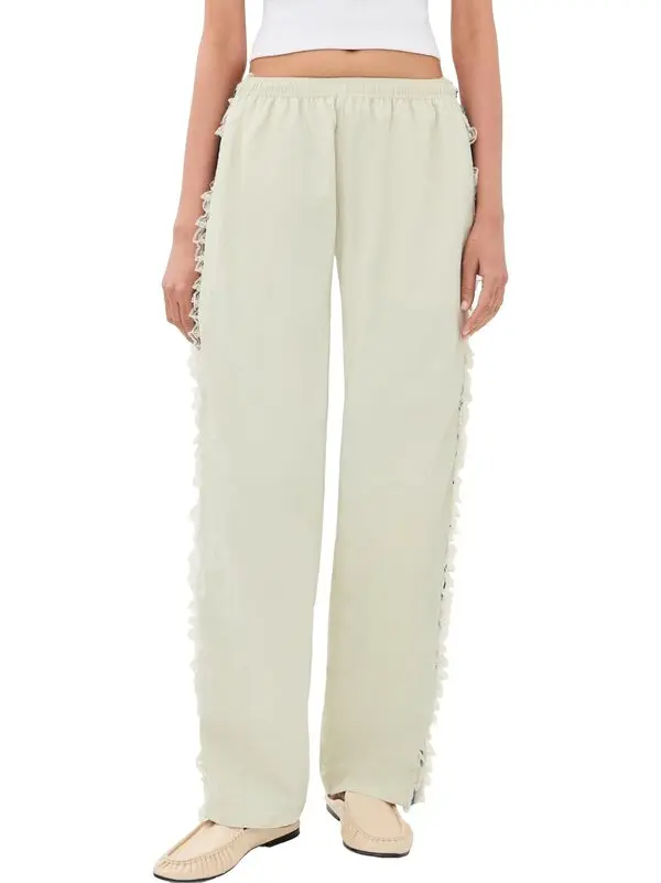 TANNER FLETCHER Ruched Stripe Pants - Ivory/blue