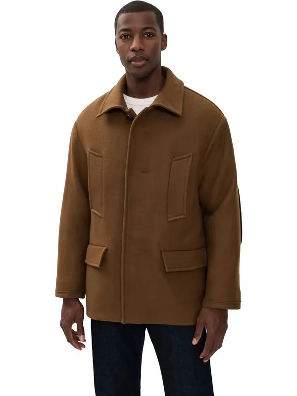Ami Boiled Wool Gabardine Pea Coat - Noisette