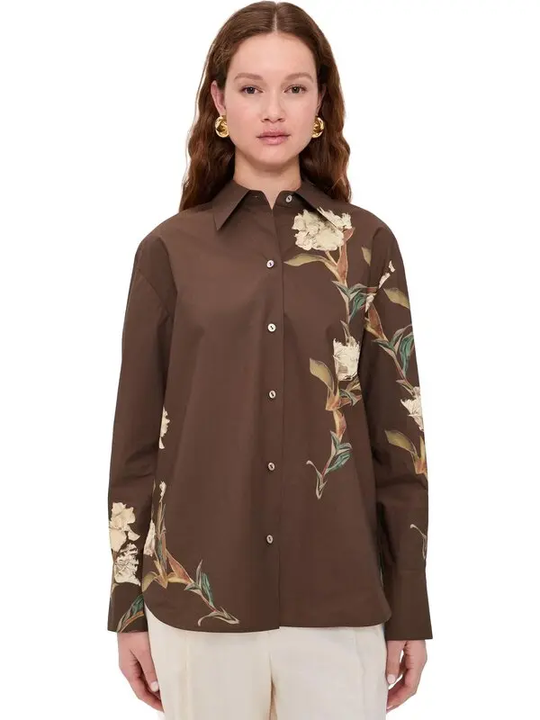 Vince Floral Print Button-down Shirt - Dk Bark
