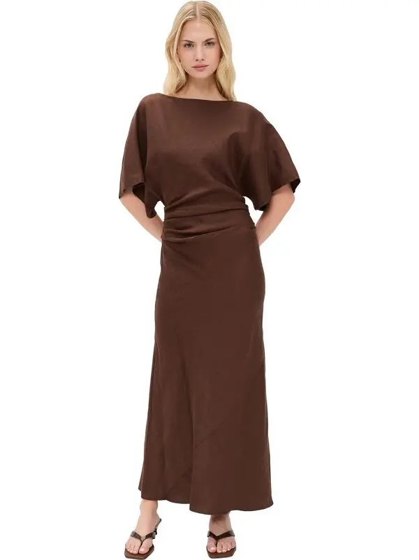 Staud Amelie Linen Dress - Dark Oak