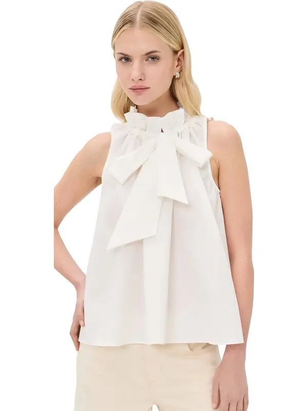 Caroline Constas Addy Sleeveless Tie Blouse - White
