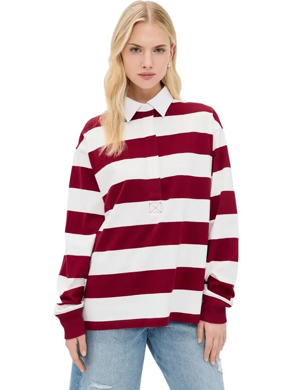 Good American Oversized Rugby Shirt - Merlot And Chalk Rugby Stripe