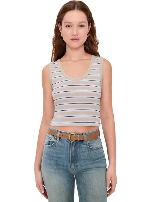 Enza Costa Cotton Stripe Tank - Wheat/white