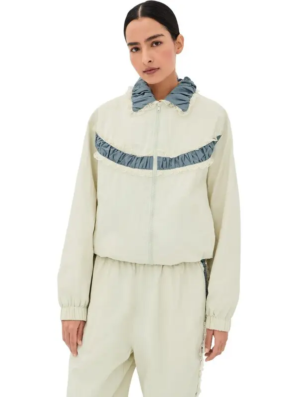TANNER FLETCHER Ruched Stripe Track Jacket - Ivory/blue