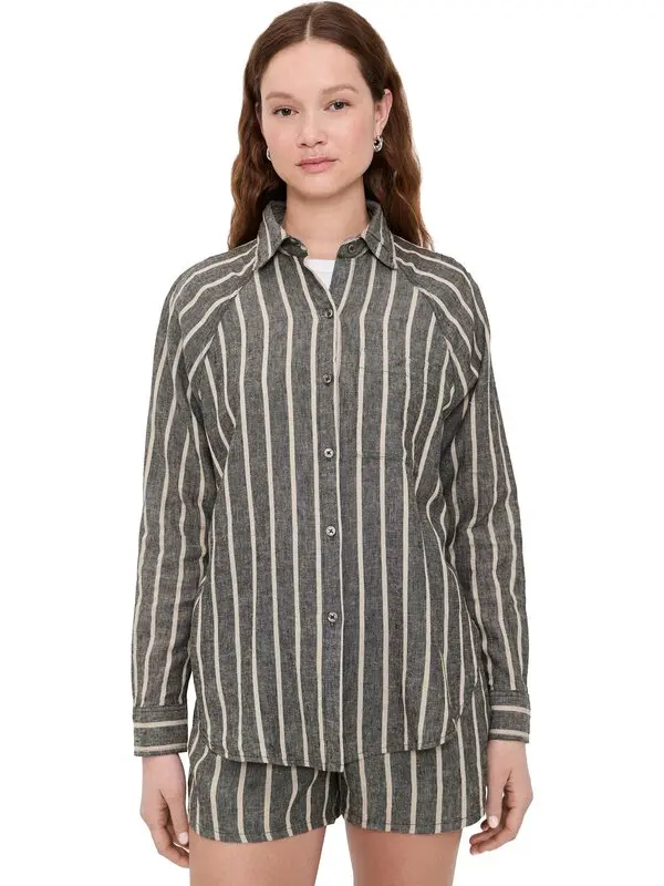 Z Supply Striped Button-down Shirt - Black