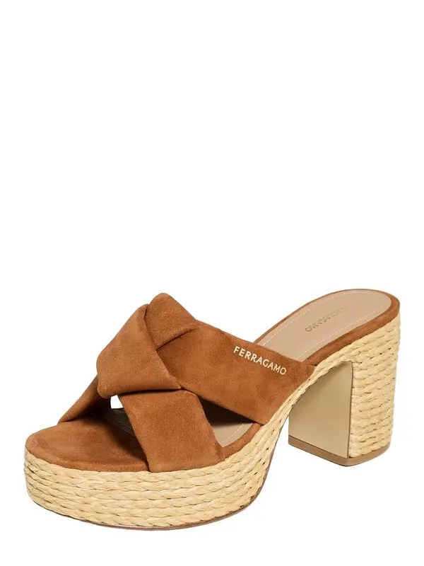 FERRAGAMO Platform Sandals - Cognac Suede