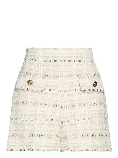 Sandro Tweed High Waisted Shorts - Beige