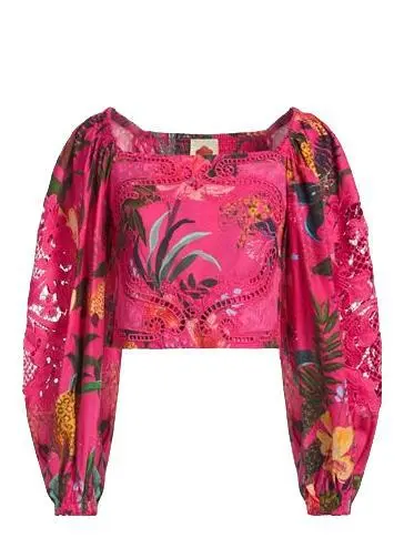 Farm Rio Cotton Floral-print Top - Pink