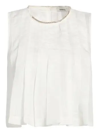 Sandro Woven Top With Appliqués And Crystals - White