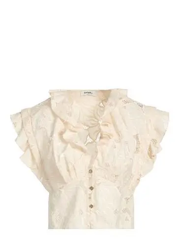 Sandro Ruched Lace Shirt - White